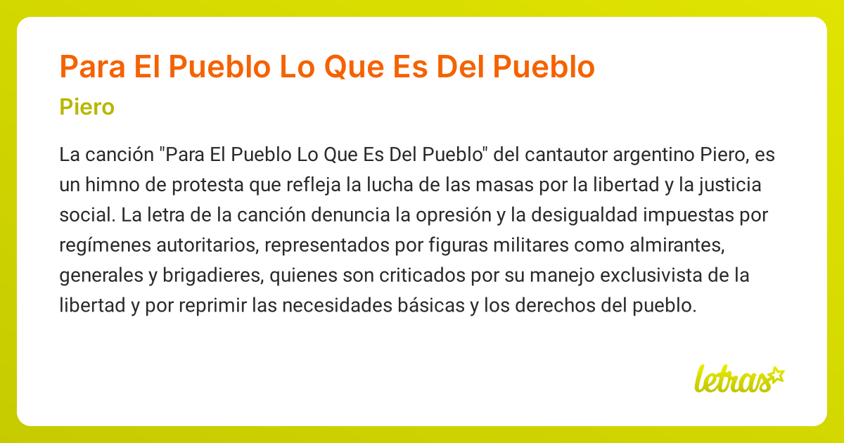 Significado de la canción Para El Pueblo Lo Que Es Del Pueblo (Piero ...