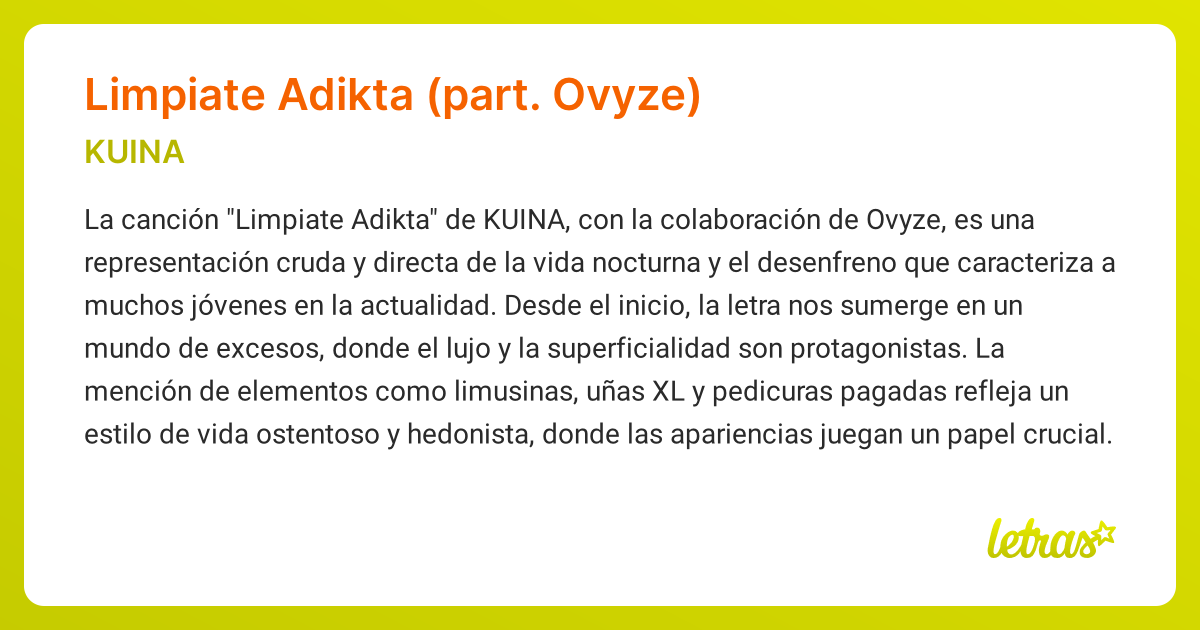 Significado de la canción LIMPIATE ADIKTA (PART. OVYZE) (KUINA ...