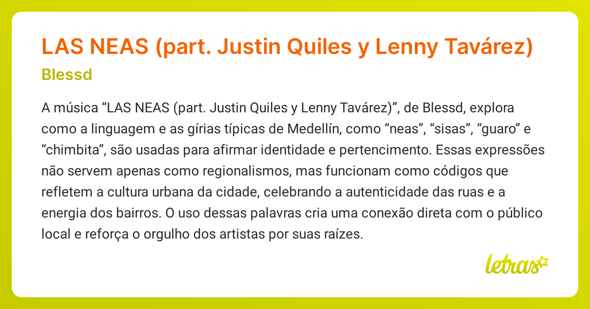 Significado da música LAS NEAS (part. Justin Quiles y Lenny Tavárez ...