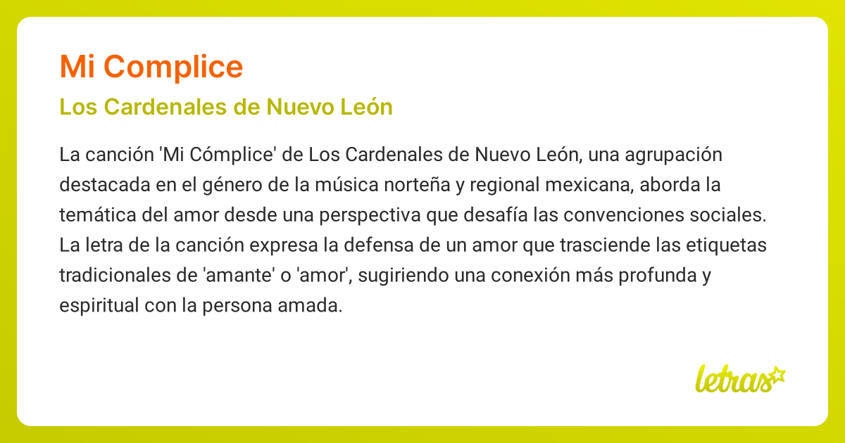 Significado de la canción MI COMPLICE (Los Cardenales de Nuevo León ...
