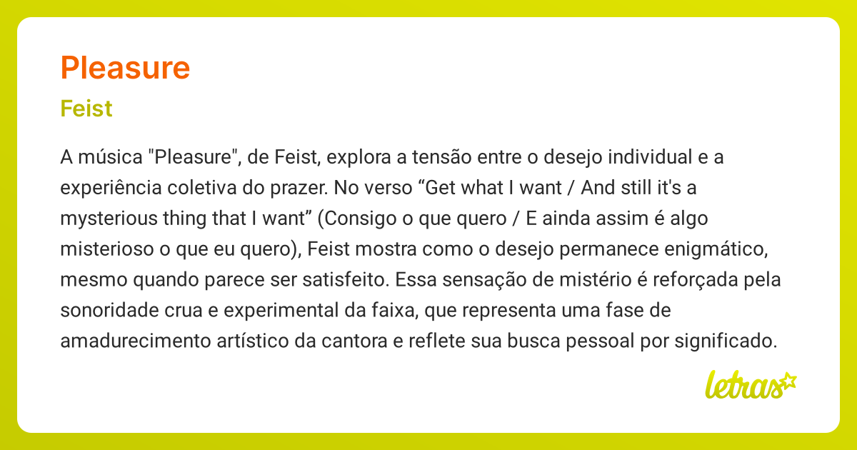 Significado da música PLEASURE (Feist) - LETRAS.MUS.BR