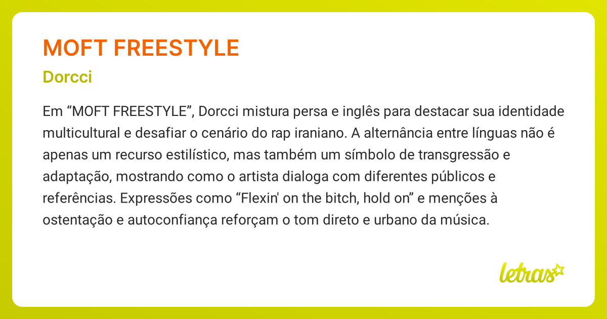 Significado da música MOFT FREESTYLE (Dorcci) - LETRAS.MUS.BR