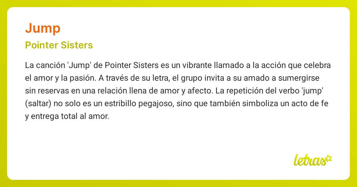 Significado de la canción JUMP (Pointer Sisters) - LETRAS.COM