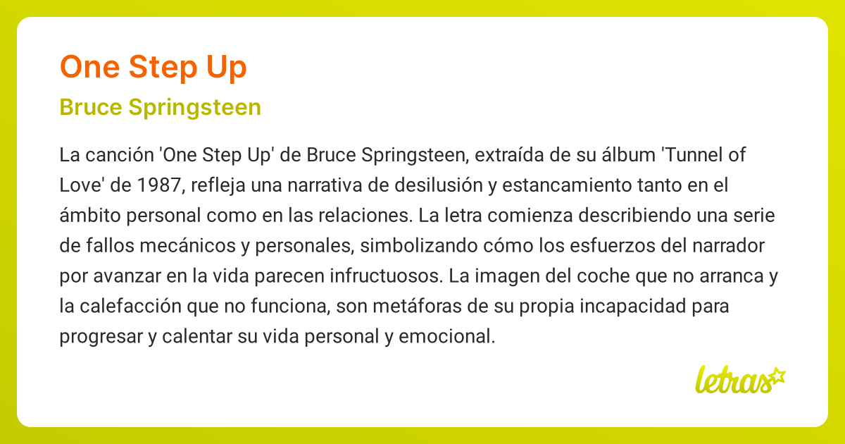 Significado de la canción ONE STEP UP (Bruce Springsteen) - LETRAS.COM