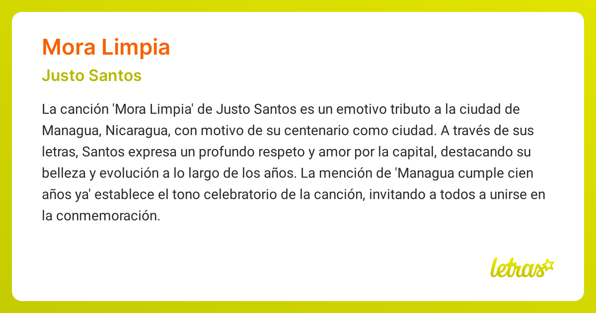 Significado de la canción MORA LIMPIA (Justo Santos) - LETRAS.COM
