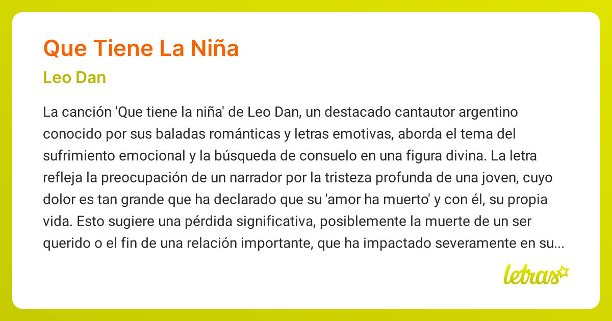 Significado de la canción QUE TIENE LA NIÑA (Leo Dan) - LETRAS.COM