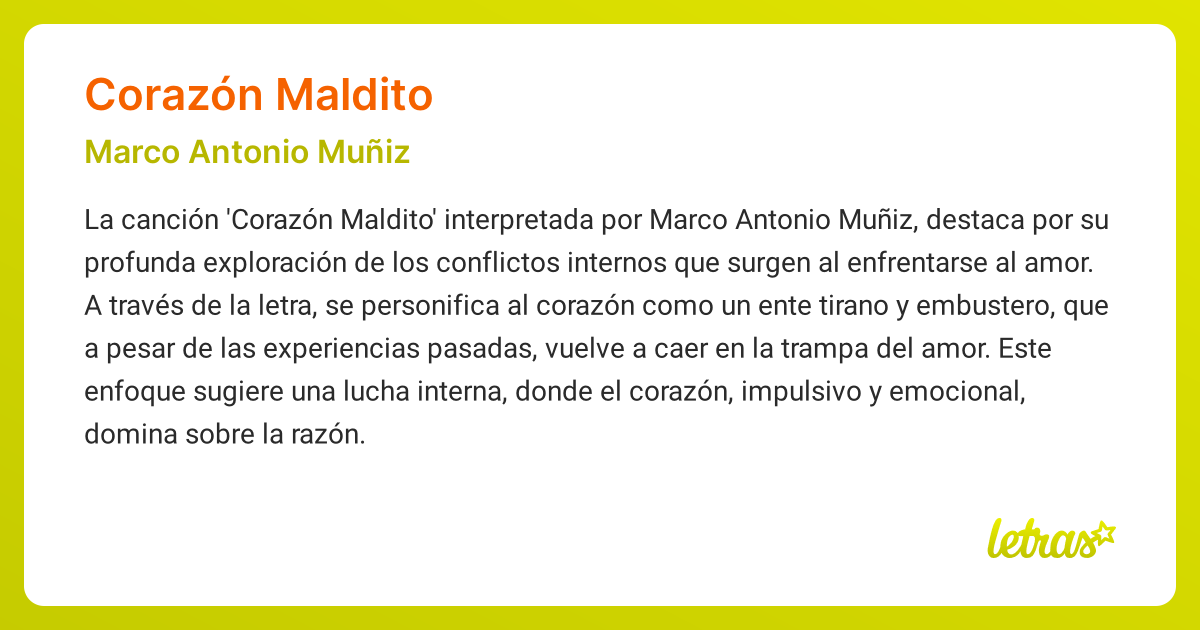 Significado de la canción CORAZÓN MALDITO (Marco Antonio Muñiz ...