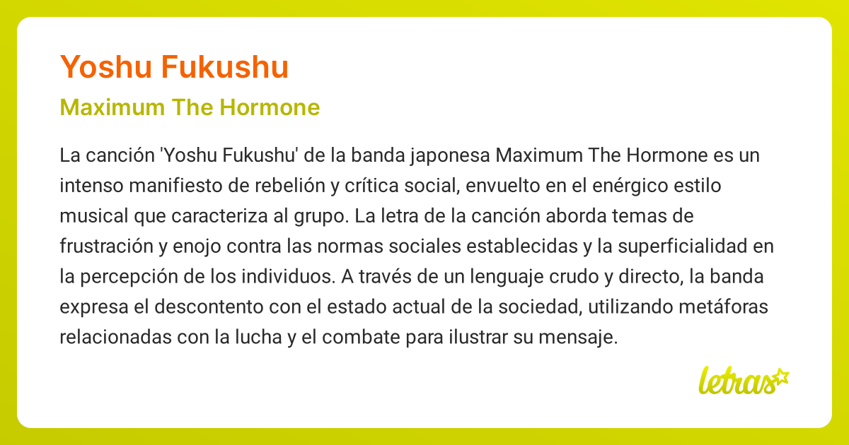 Significado de la canción YOSHU FUKUSHU (Maximum The Hormone) - LETRAS.COM