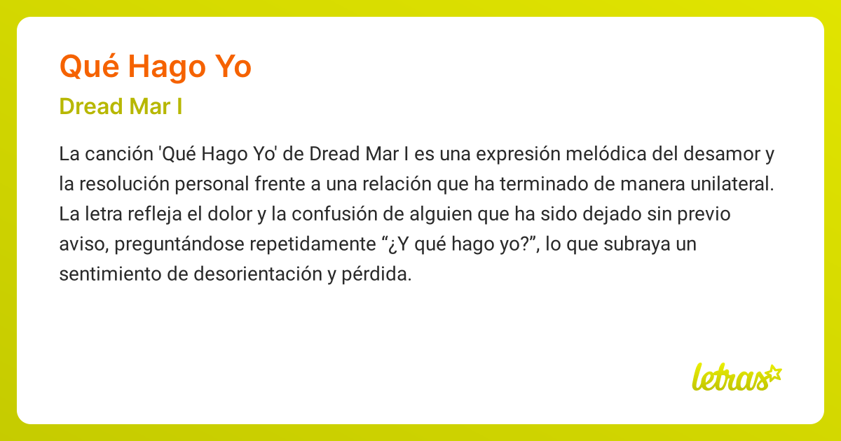 Significado de la canción QUÉ HAGO YO (Dread Mar I) - LETRAS.COM