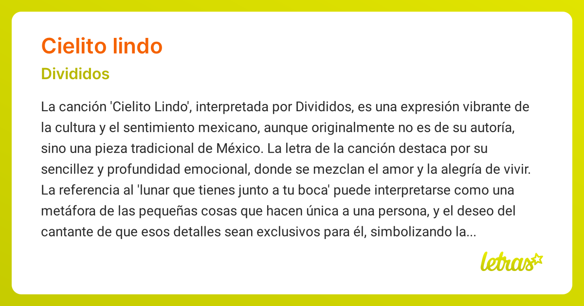 Significado de la canción CIELITO LINDO (Divididos) - LETRAS.COM