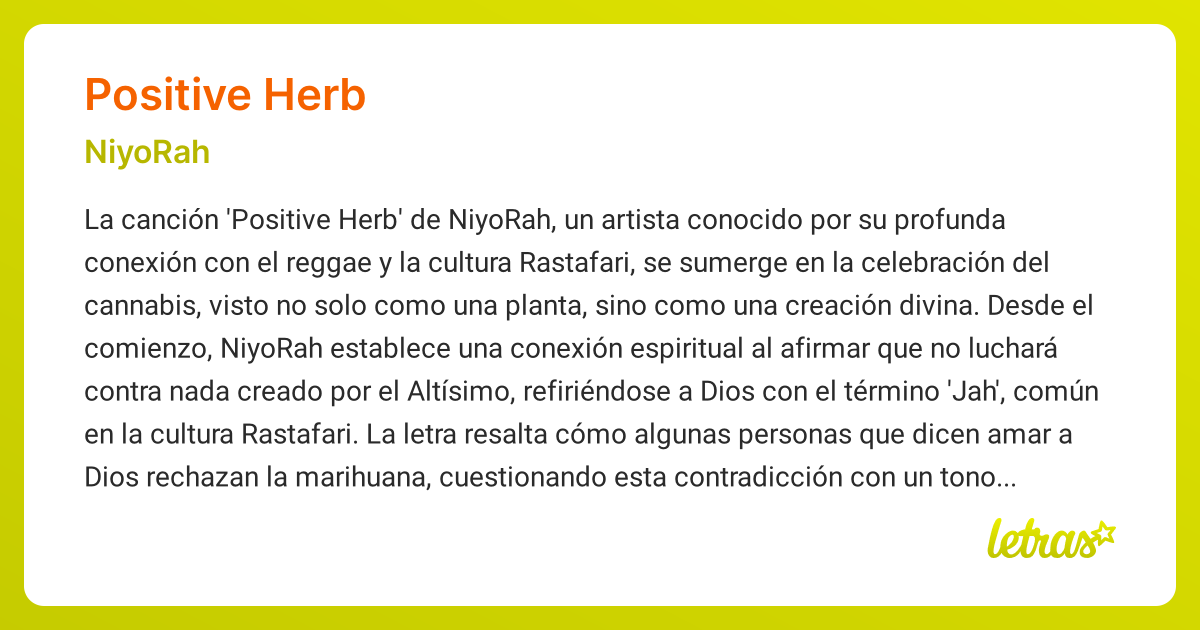 Significado de la canción POSITIVE HERB (NiyoRah) - LETRAS.COM