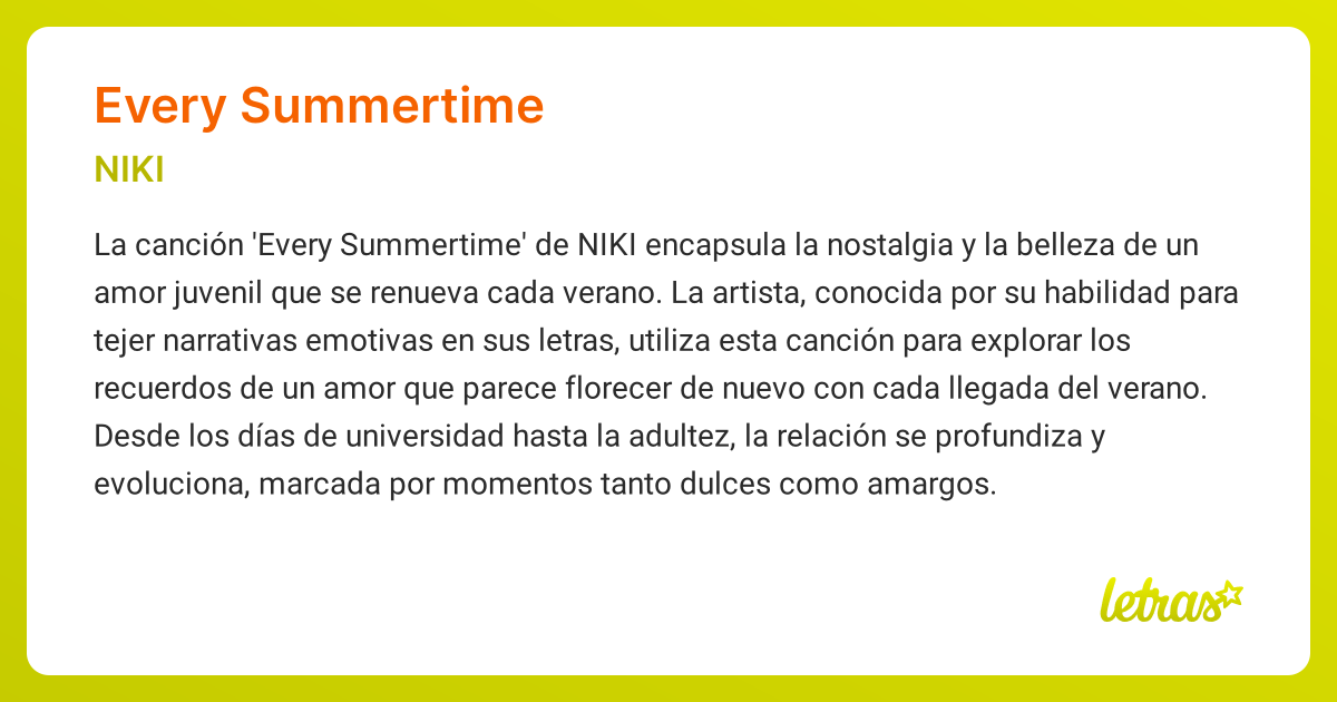 Significado de la canción EVERY SUMMERTIME (NIKI) - LETRAS.COM