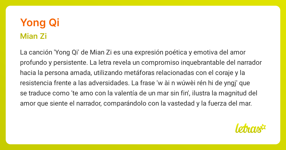 Significado de la canción YONG QI (Mian Zi) - LETRAS.COM