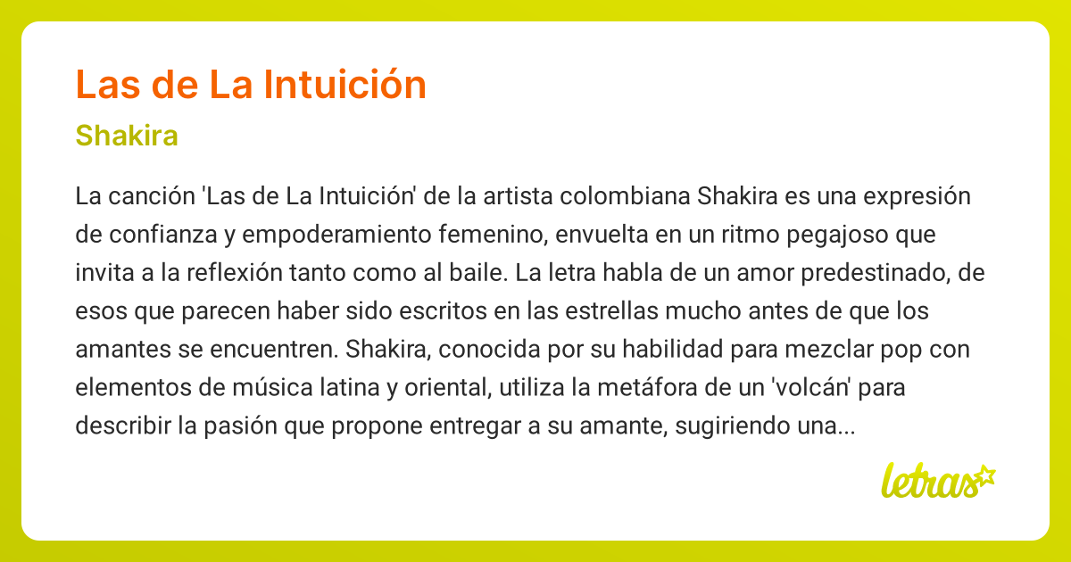 Significado de la canción LAS DE LA INTUICIÓN (Shakira) - LETRAS.COM