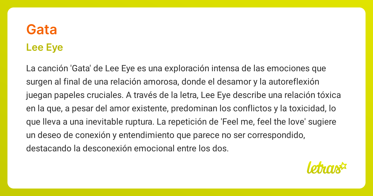 Significado de la canción GATA (Lee Eye) - LETRAS.COM