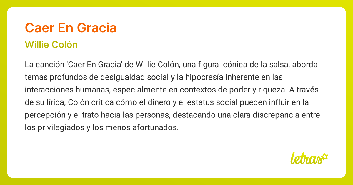 Significado de la canción CAER EN GRACIA (Willie Colón) - LETRAS.COM