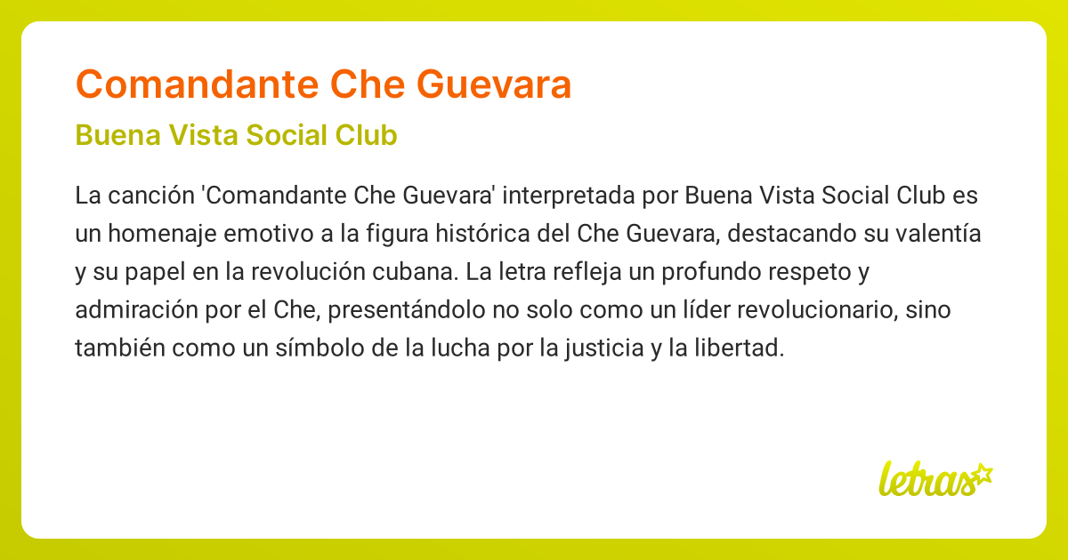 Significado de la canción COMANDANTE CHE GUEVARA (Buena Vista Social ...