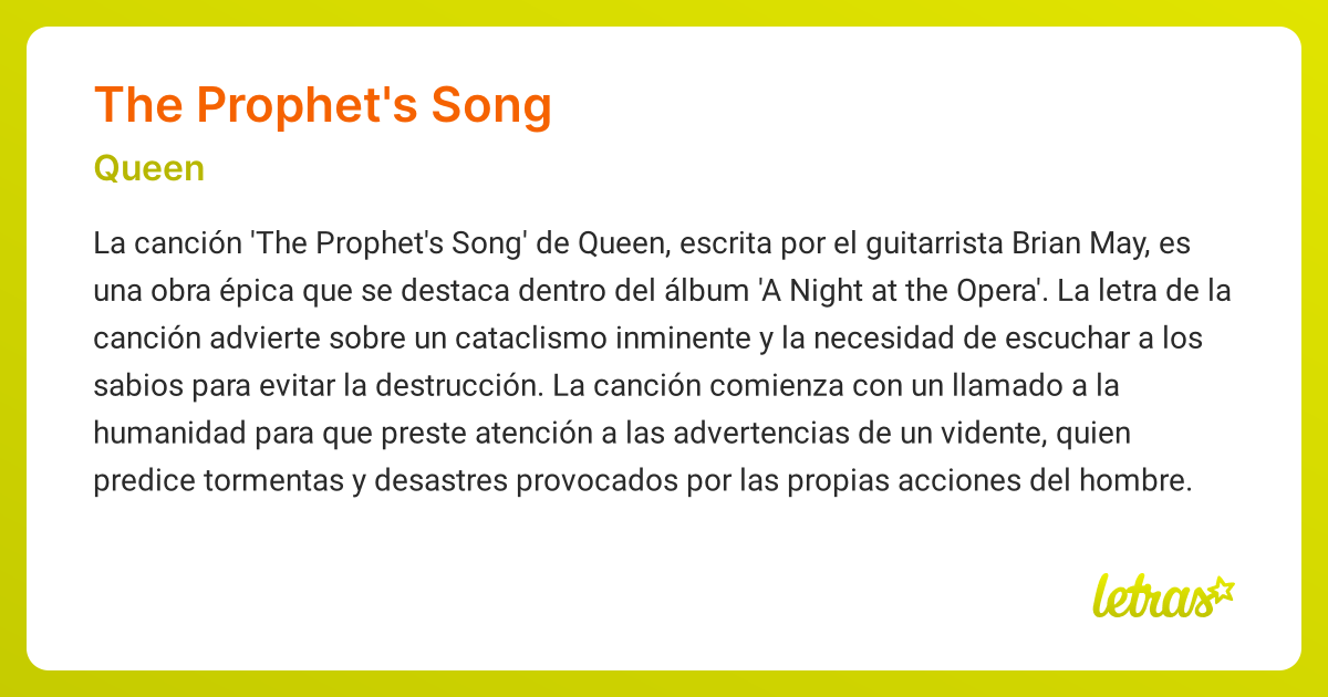Significado de la canción THE PROPHET'S SONG (Queen) - LETRAS.COM