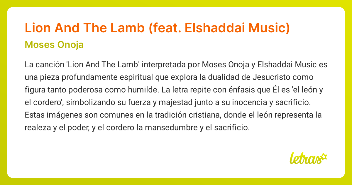 Significado de la canción Lion And The Lamb (feat. Elshaddai Music ...