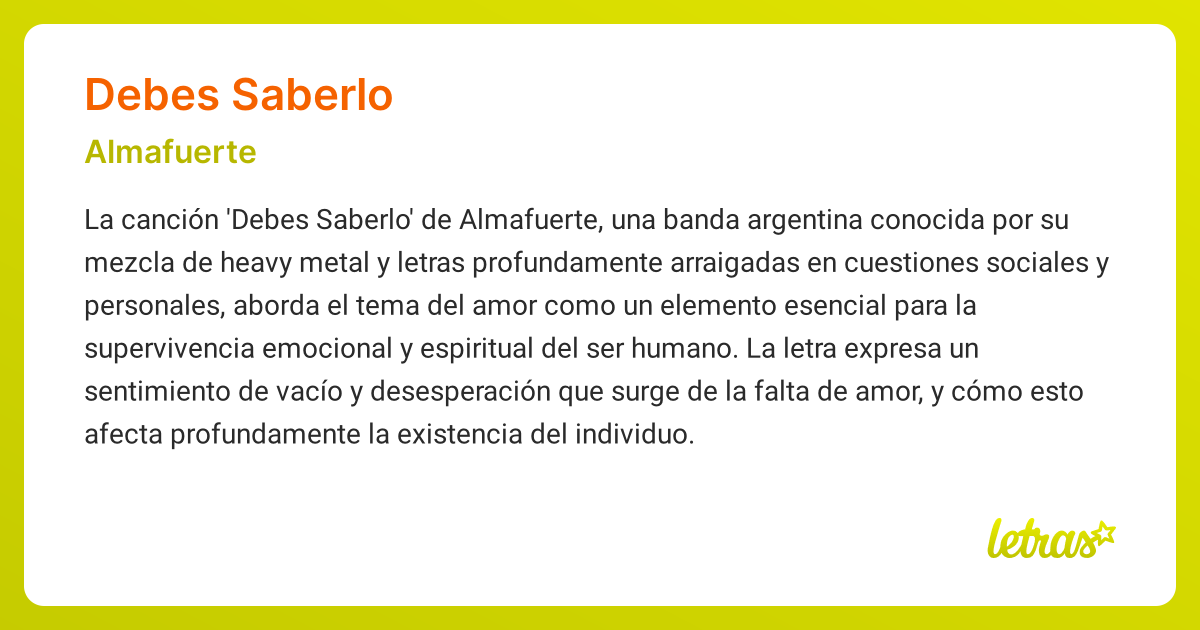 Significado de la canción DEBES SABERLO (Almafuerte) - LETRAS.COM