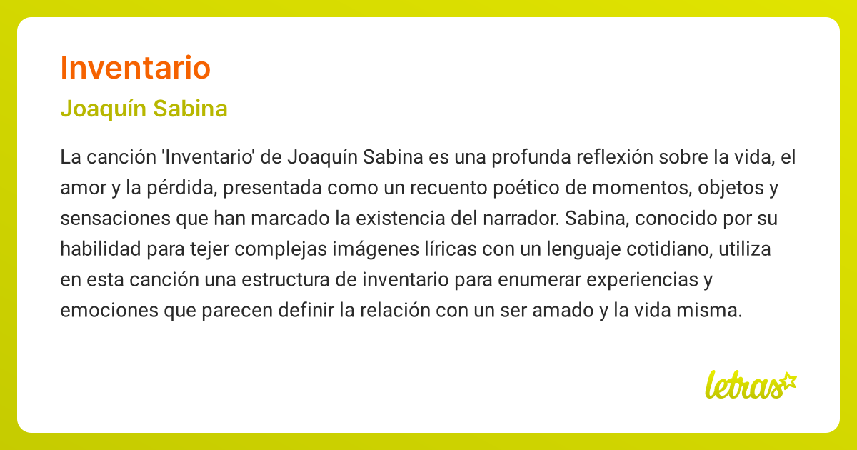 Significado de la canción INVENTARIO (Joaquín Sabina) - LETRAS.COM