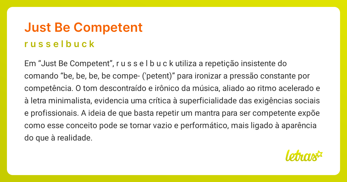 Significado da música JUST BE COMPETENT (r u s s e l b u c k) - LETRAS ...