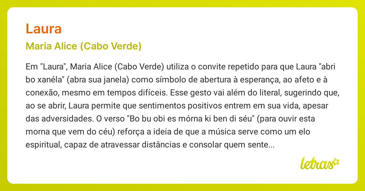 Significado da música LAURA (Maria Alice (Cabo Verde)) - LETRAS.MUS.BR