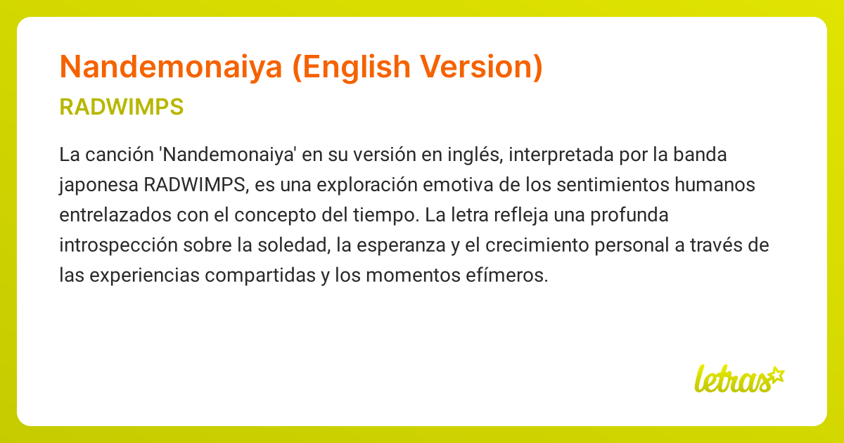 Significado de la canción NANDEMONAIYA (ENGLISH VERSION) (RADWIMPS ...