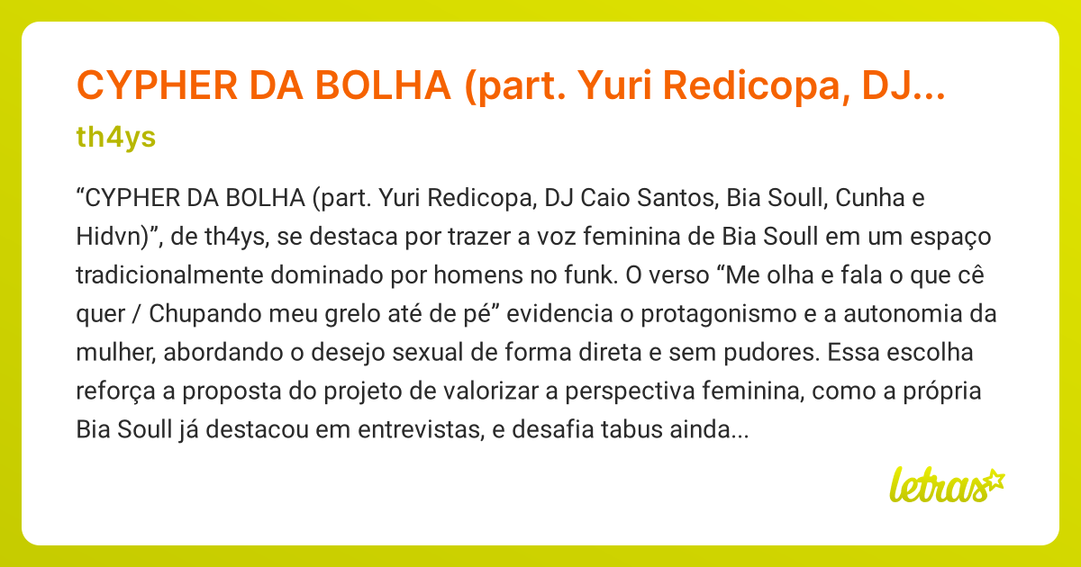 Significado da música CYPHER DA BOLHA (part. Yuri Redicopa, DJ Caio ...