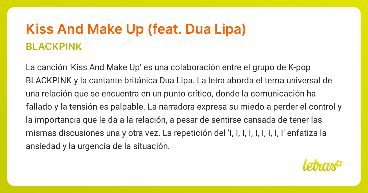 Significado de la canción Kiss And Make Up (feat. Dua Lipa) (BLACKPINK ...