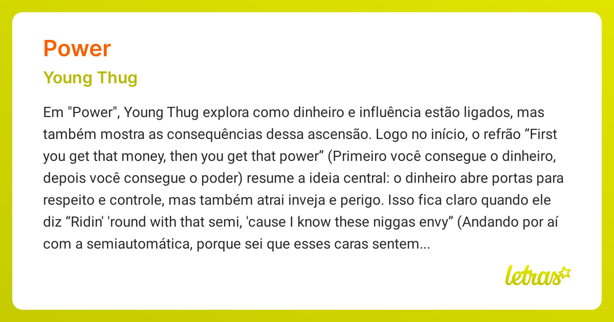 Significado da música POWER (Young Thug) - LETRAS.MUS.BR