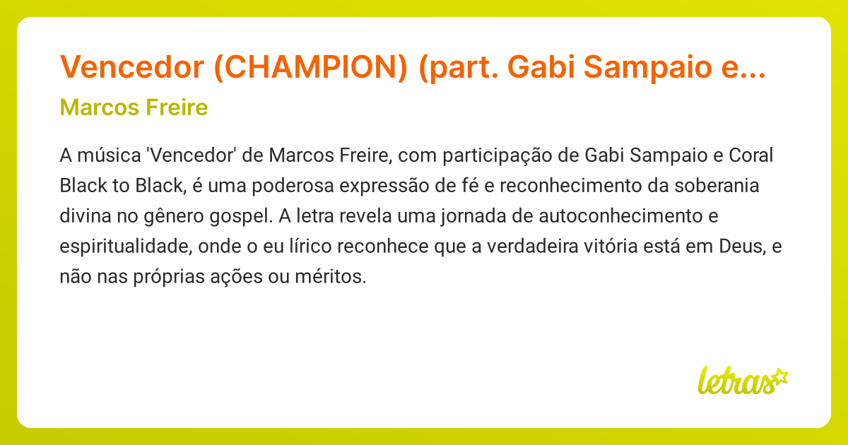 Significado da música Vencedor (CHAMPION) (part. Gabi Sampaio e Coral ...
