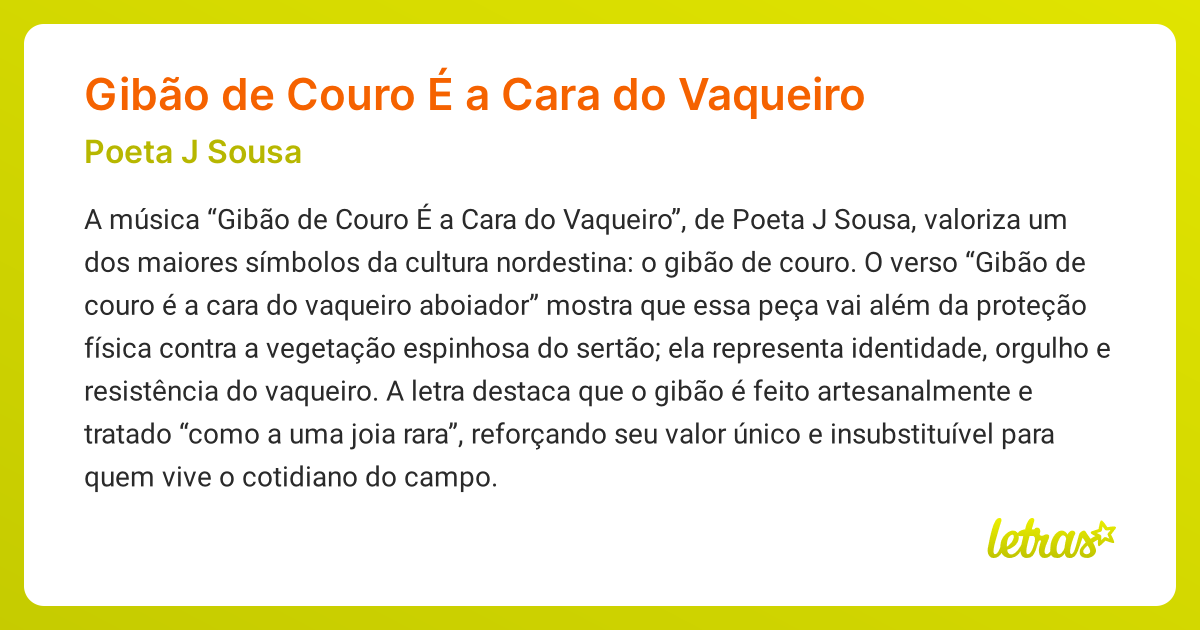 Significado da música Gibão de Couro É a Cara do Vaqueiro (Poeta J ...