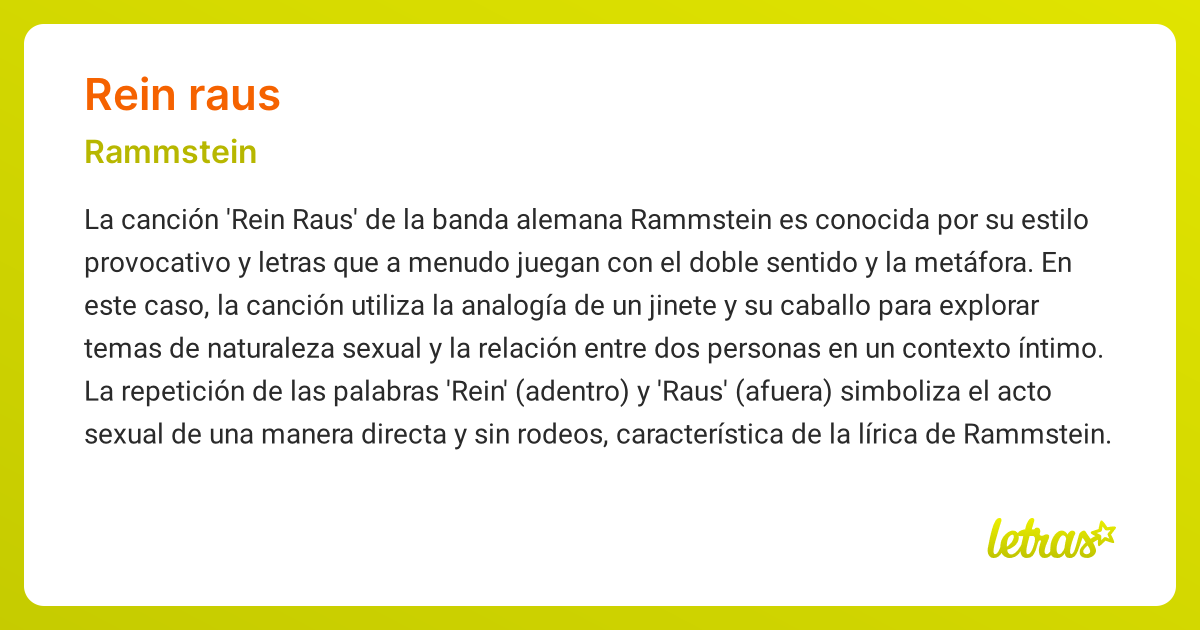 Significado de la canción REIN RAUS (Rammstein) - LETRAS.COM
