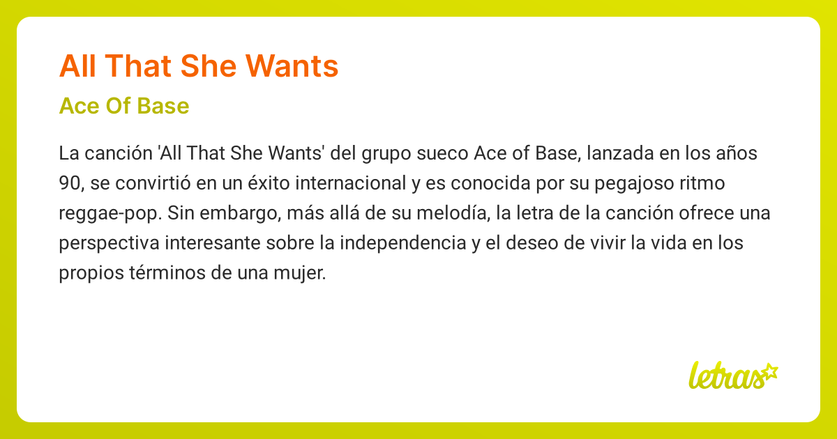 Significado De La Canción All That She Wants Ace Of Base Letrascom 6235
