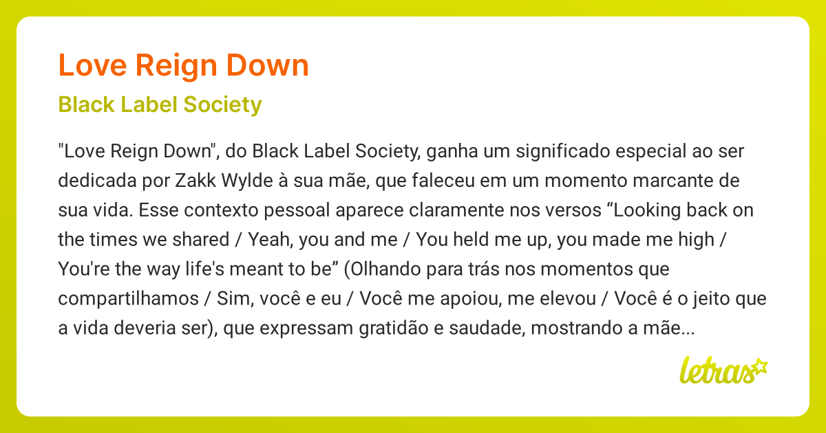 Significado da música LOVE REIGN DOWN (Black Label Society) - LETRAS.MUS.BR