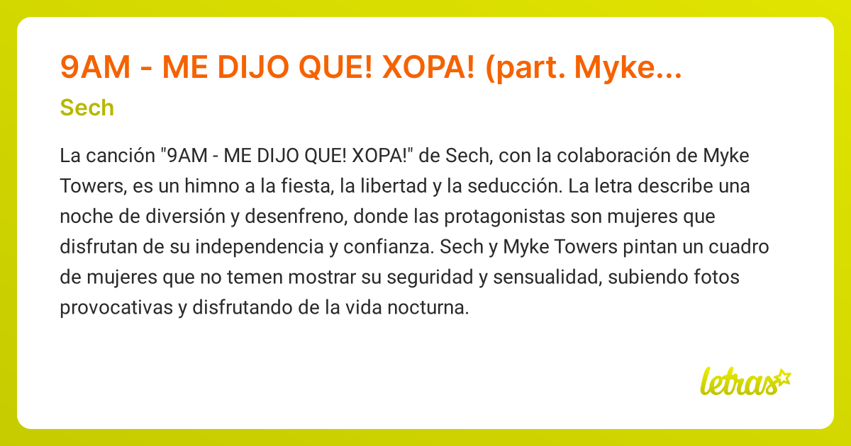 Significado de la canción 9AM - ME DIJO QUE! XOPA! (part. Myke Towers ...