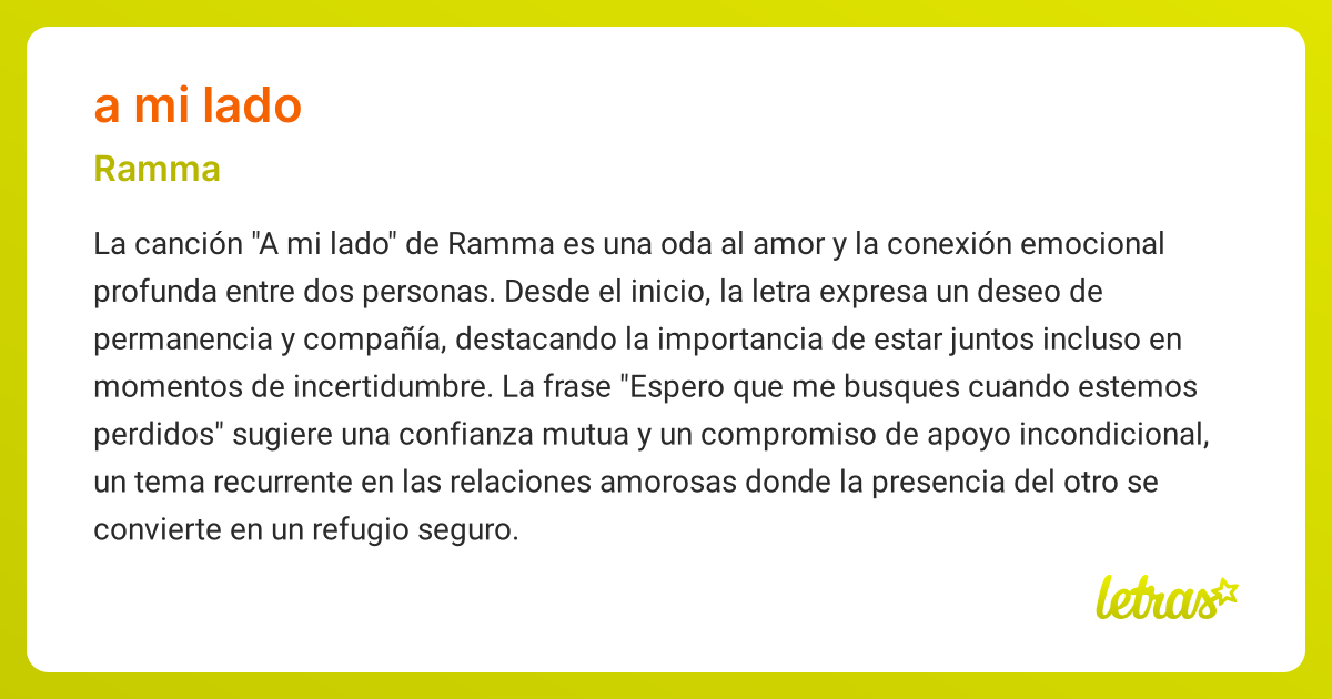 Significado de la canción A MI LADO (Ramma) - LETRAS.COM