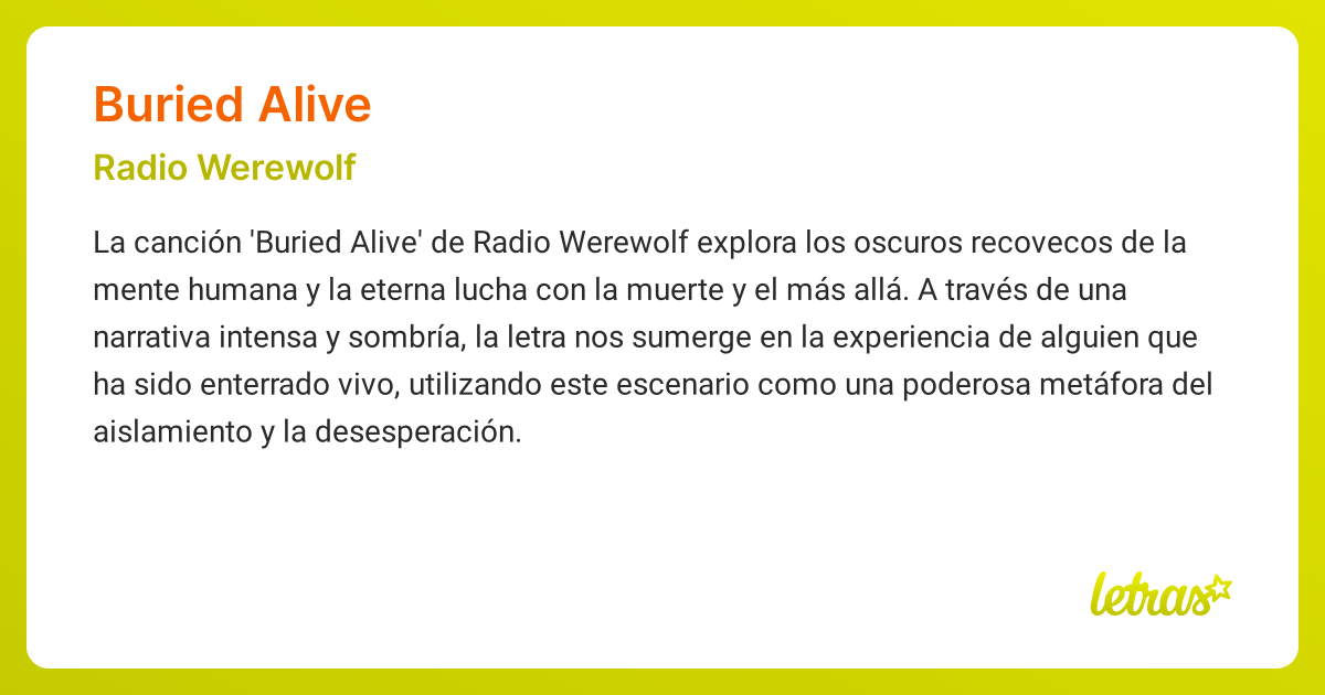 Significado de la canción BURIED ALIVE (Radio Werewolf) - LETRAS.COM