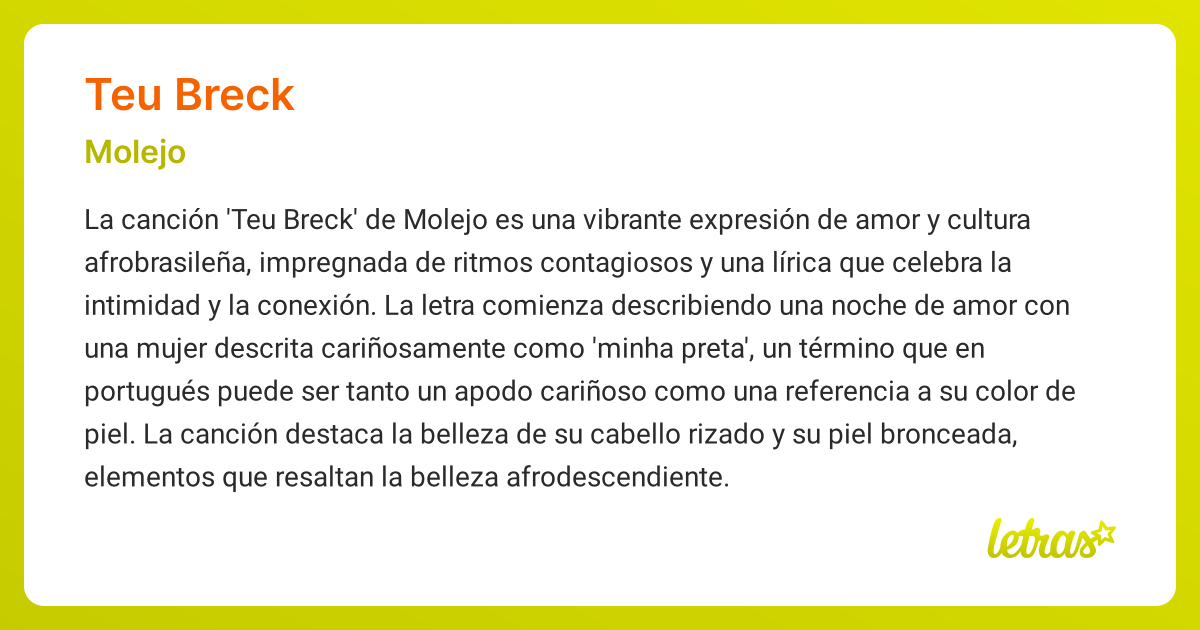 Significado de la canción TEU BRECK (Molejo) - LETRAS.COM