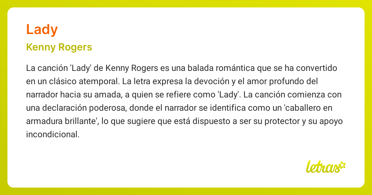 Significado de la canción LADY (Kenny Rogers) - LETRAS.COM