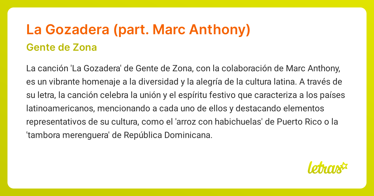 Significado de la canción La Gozadera (part. Marc Anthony) (Gente de ...