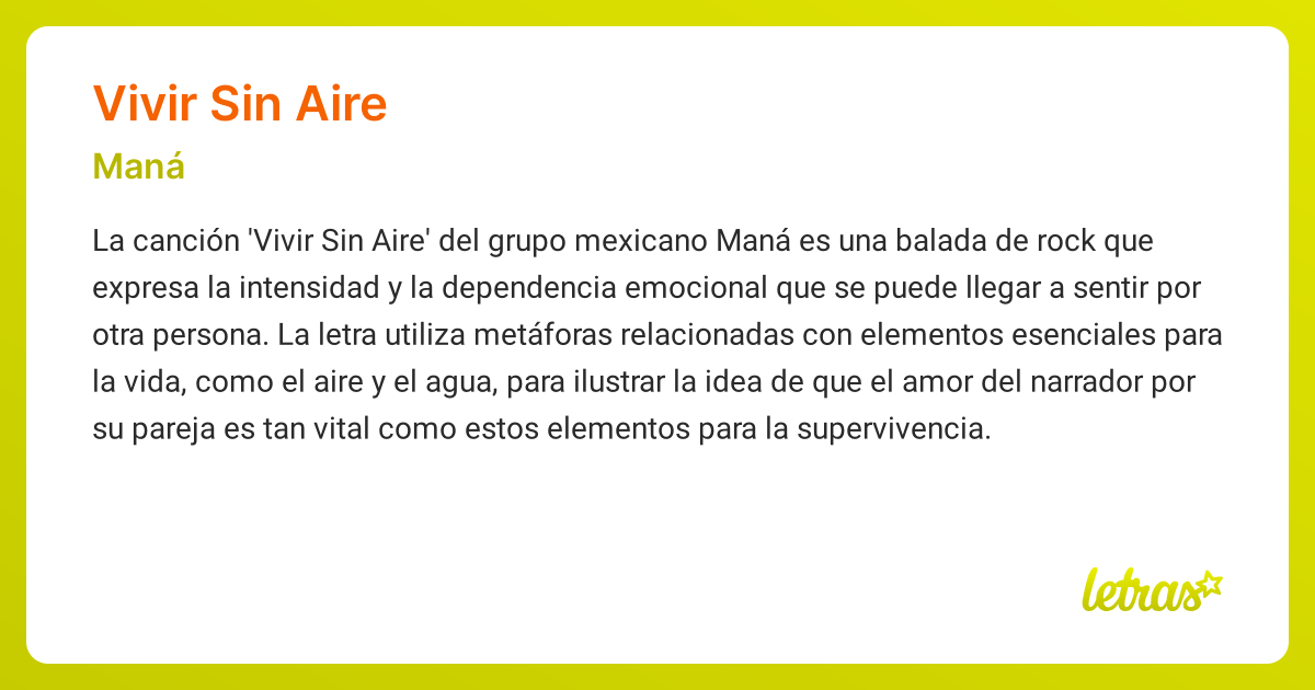 Significado de la canción VIVIR SIN AIRE (Maná) - LETRAS.COM