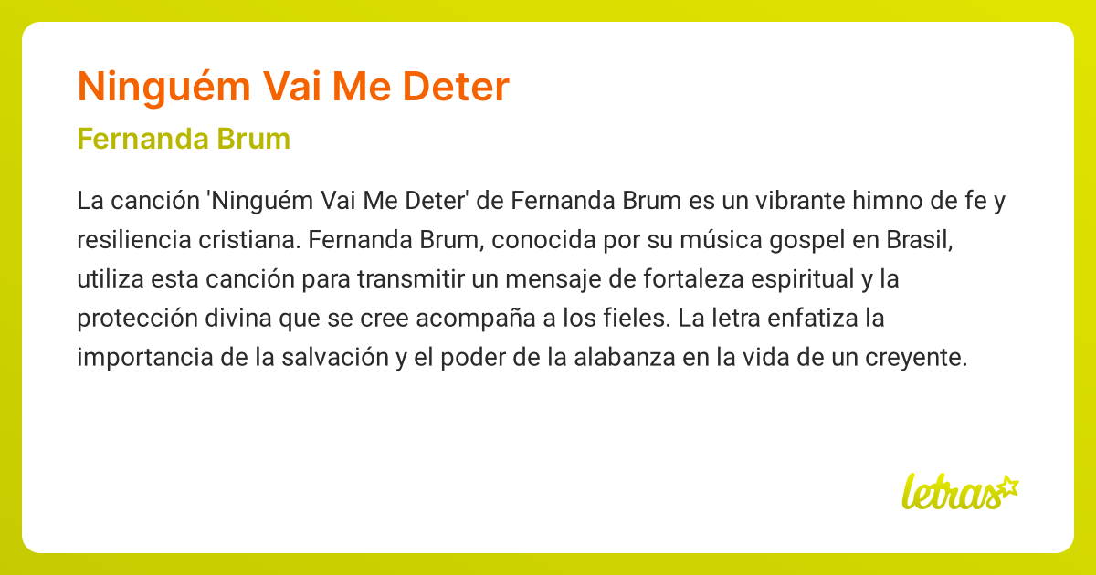 Significado de la canción NINGUÉM VAI ME DETER (Fernanda Brum) - LETRAS.COM