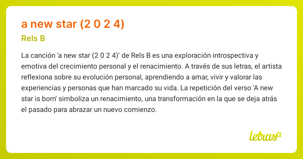 Significado de la canción A NEW STAR (2 0 2 4) (Rels B) - LETRAS.COM