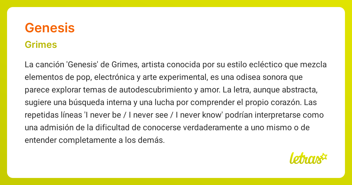 Significado de la canción GENESIS (Grimes) - LETRAS.COM