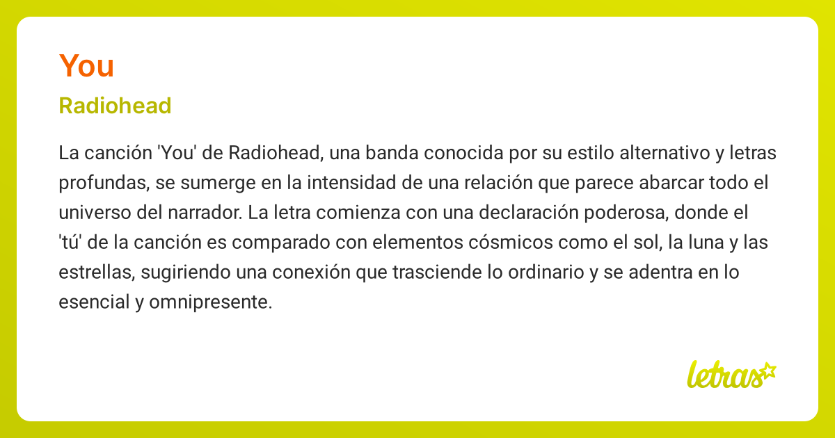 Significado de la canción YOU (Radiohead) - LETRAS.COM