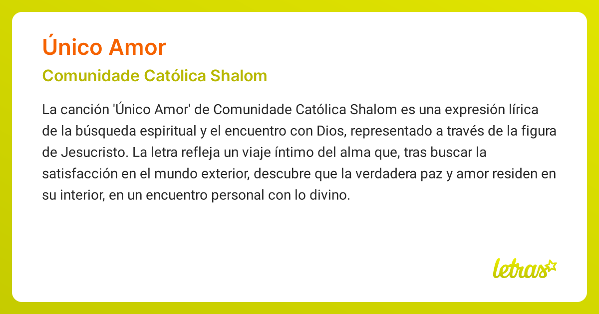 Significado de la canción ÚNICO AMOR (Comunidade Católica Shalom ...