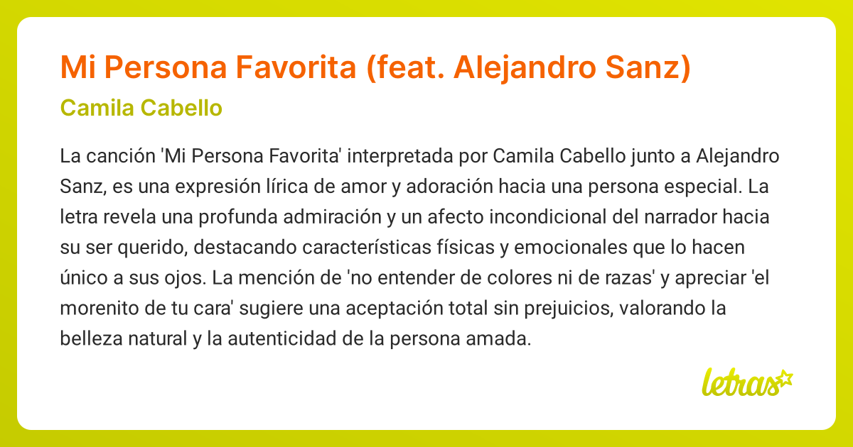 Significado de la canción Mi Persona Favorita (feat. Alejandro Sanz ...