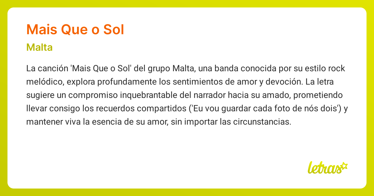Significado de la canción MAIS QUE O SOL (Malta) - LETRAS.COM